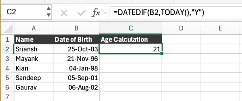 Age Formula in Excel: Easy Ways to Calculate Age - Analytics Traininh Hub
