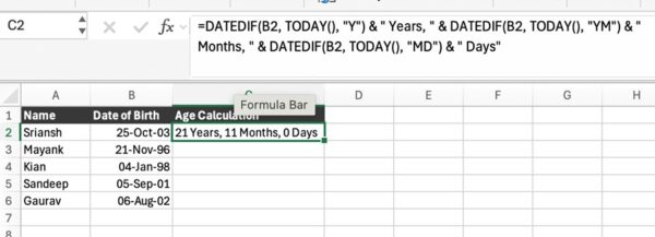 Age Formula in Excel: Easy Ways to Calculate Age - Analytics Traininh Hub
